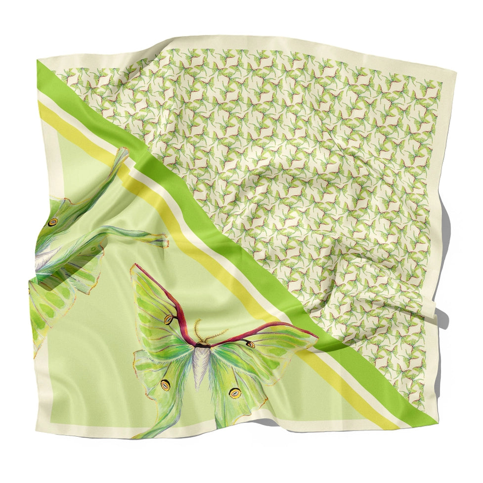Luna Stripe Lime Green Moth Scarf - Silk Twill — Nature Niche