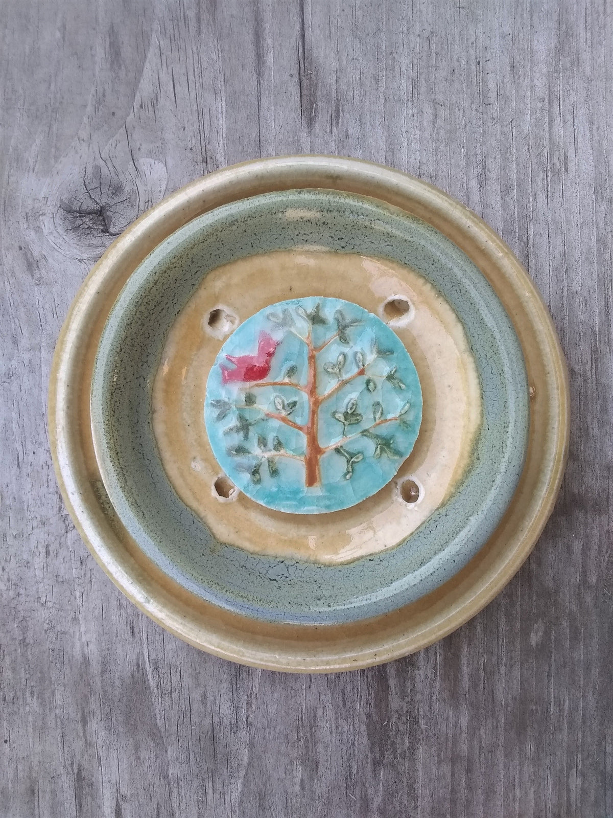Nature Ceramic Double Soap Dish - Cardinal on Blue Background — Nature ...