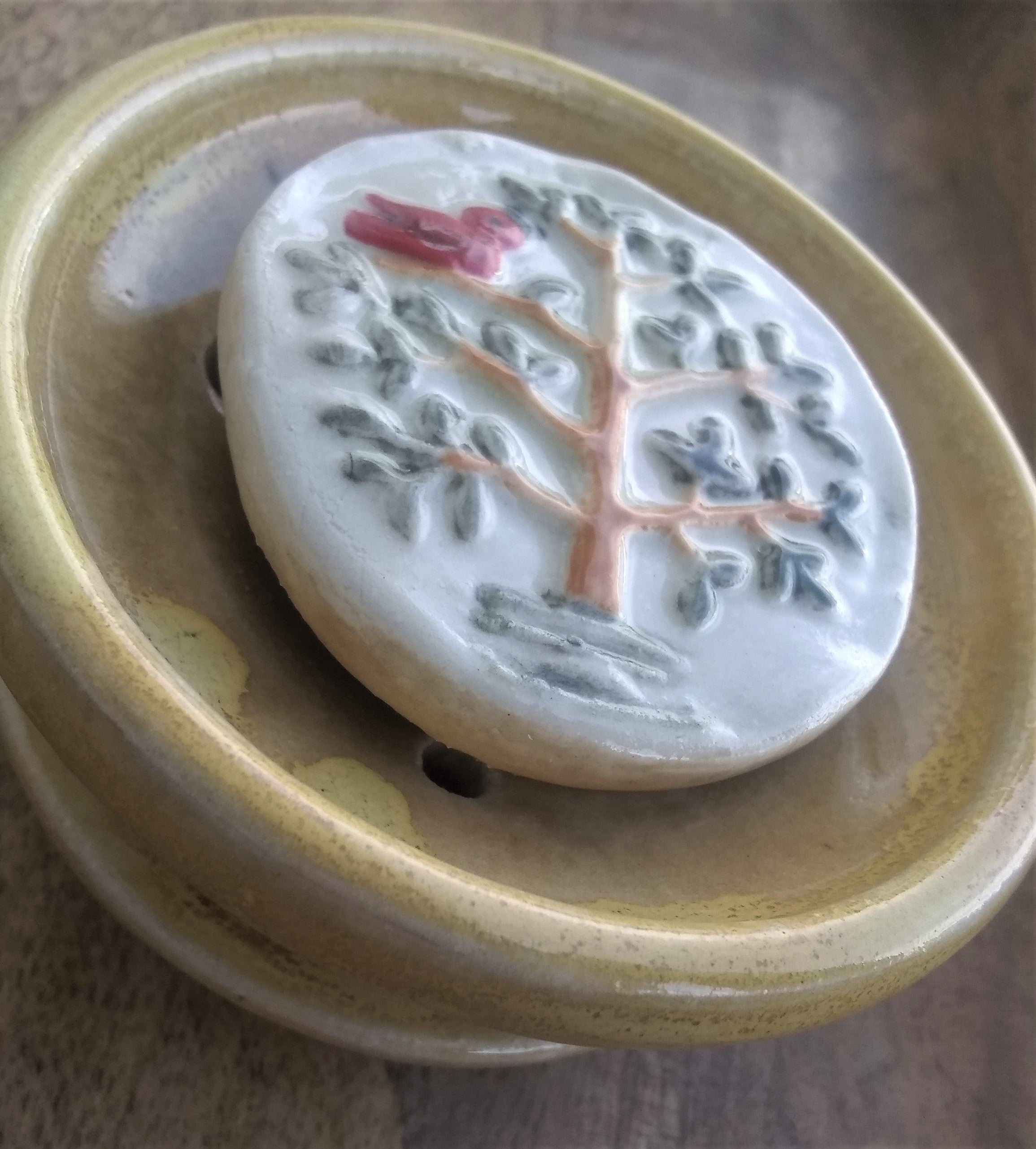 Ceramic Double Soap Dish - Cardinal in a Tree — Nature Niche