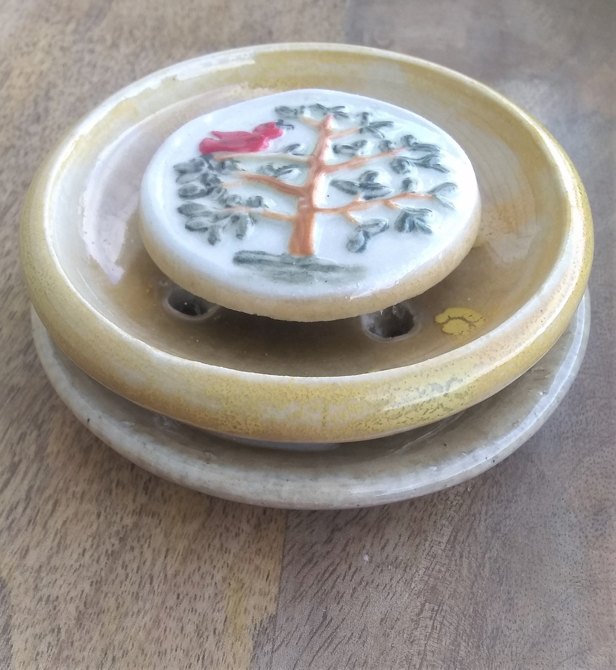 Ceramic Double Soap Dish - Cardinal in a Tree — Nature Niche